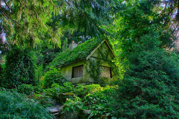 Magische, kleine Holzhäuser in der freien Natur